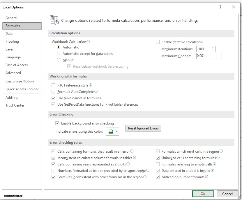 MS Excel Options Formulas - MadalinCristian.RO